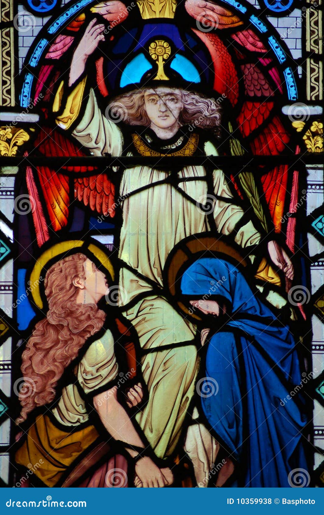 Stained Glass Window Angel, Virgin Mary and Saint Stock Photo - Image ...