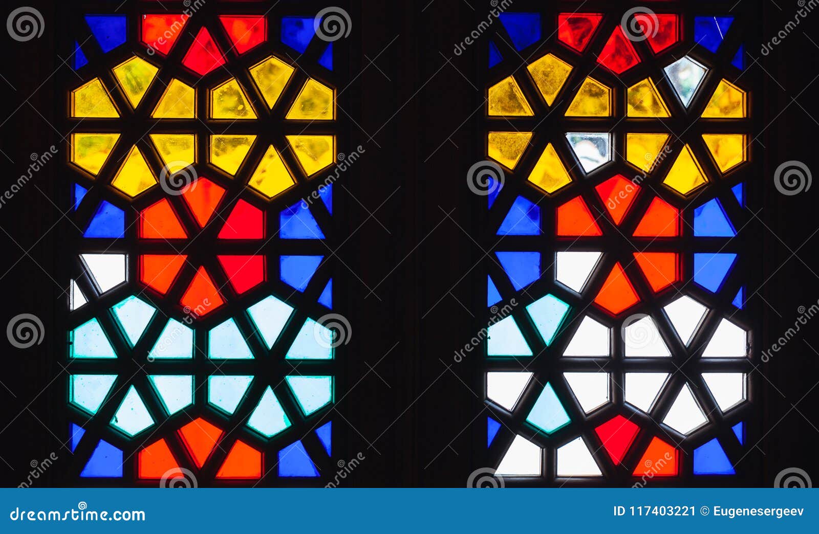 Stained Glass Window with Arabic Pattern Stock Image - Image of black ...
