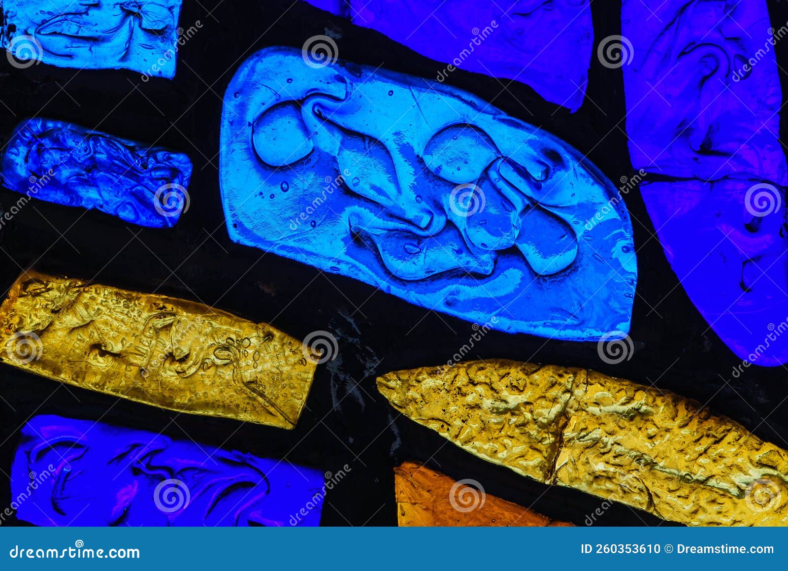 Stained Glass Window with Blue Block Pattern Stock Photo - Image of ...