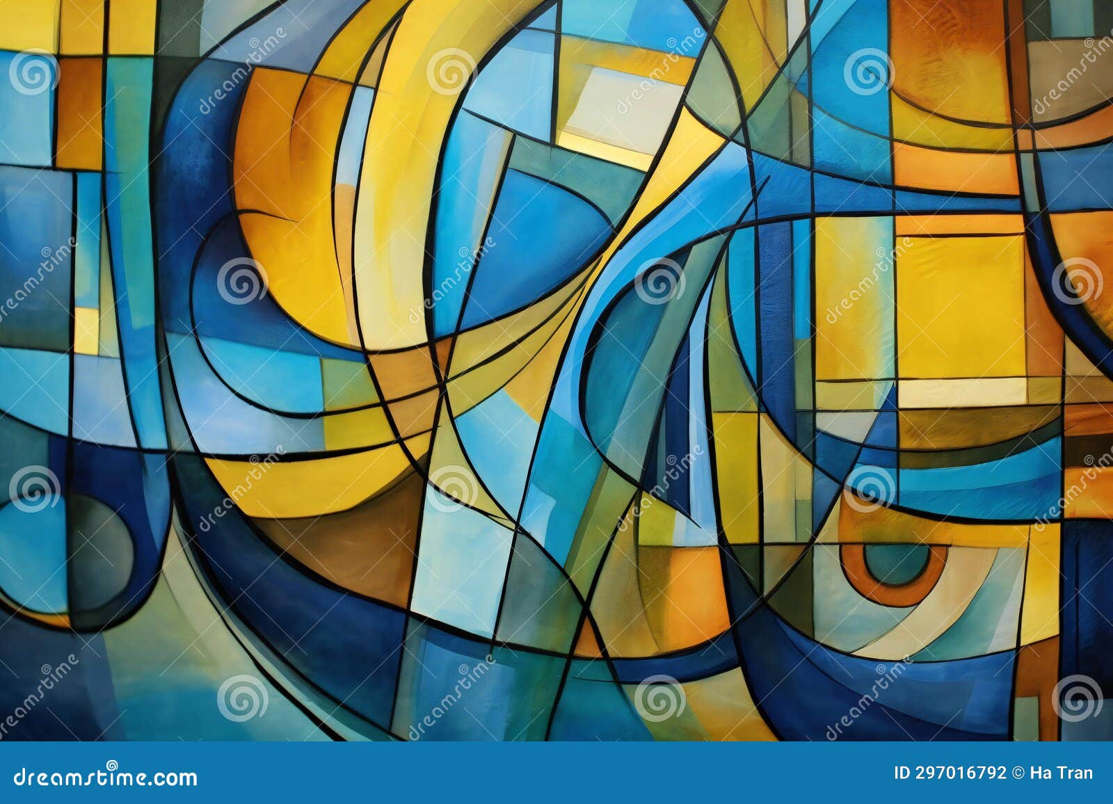 Stained Glass Window with Blue and Yellow Abstract Pattern, Abstract ...