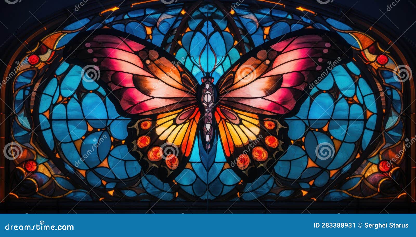 A Stained Glass Window with a Butterfly on it. Generative AI Image ...