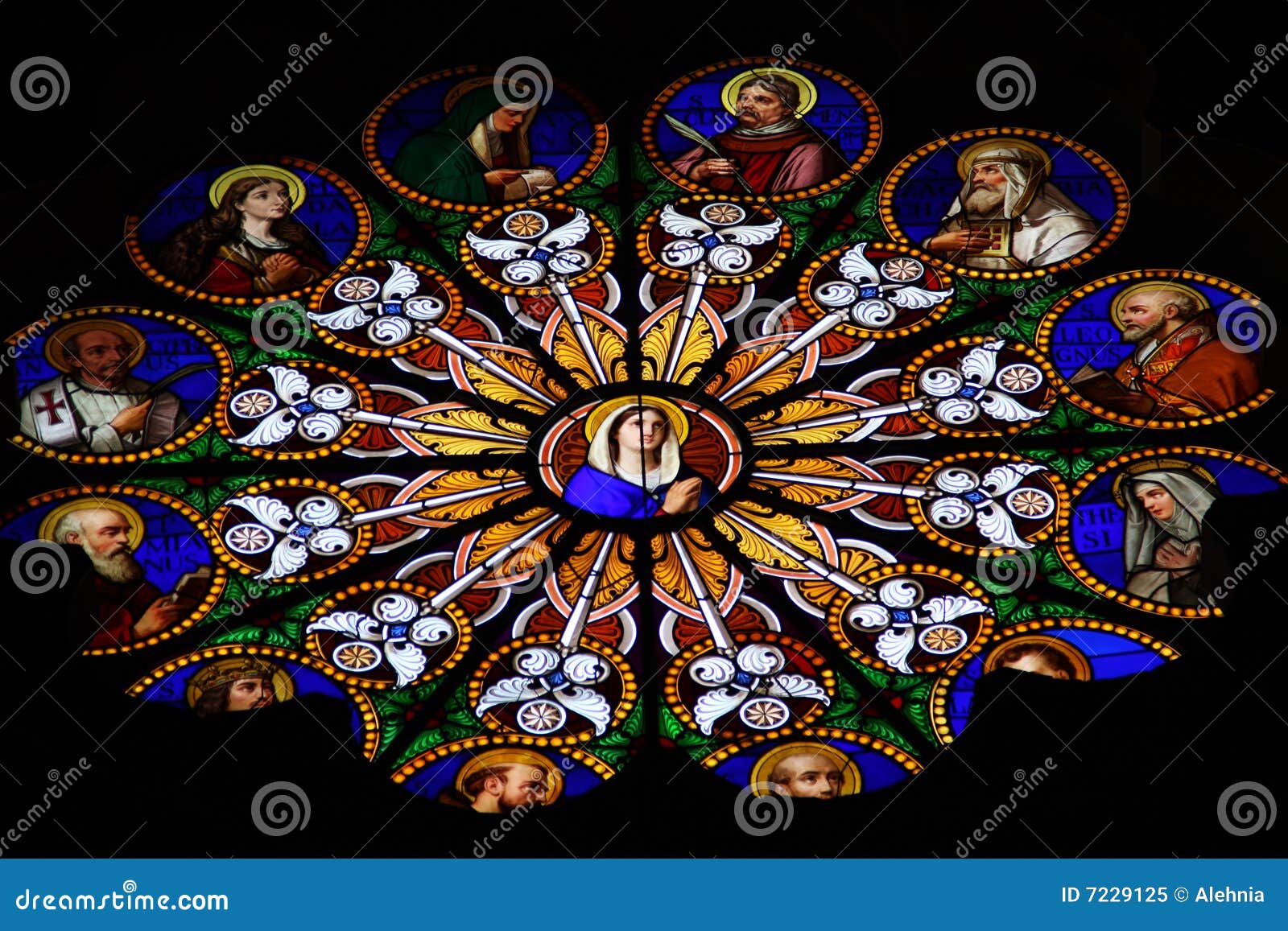 Stained-glass Window in Catholic Cathedral Stock Image - Image of glass ...
