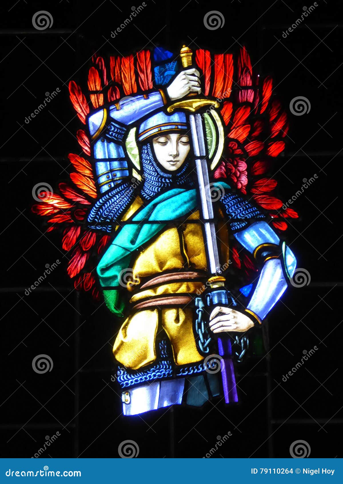Stained Glass Window of Knight in Church Stock Photo - Image of color ...
