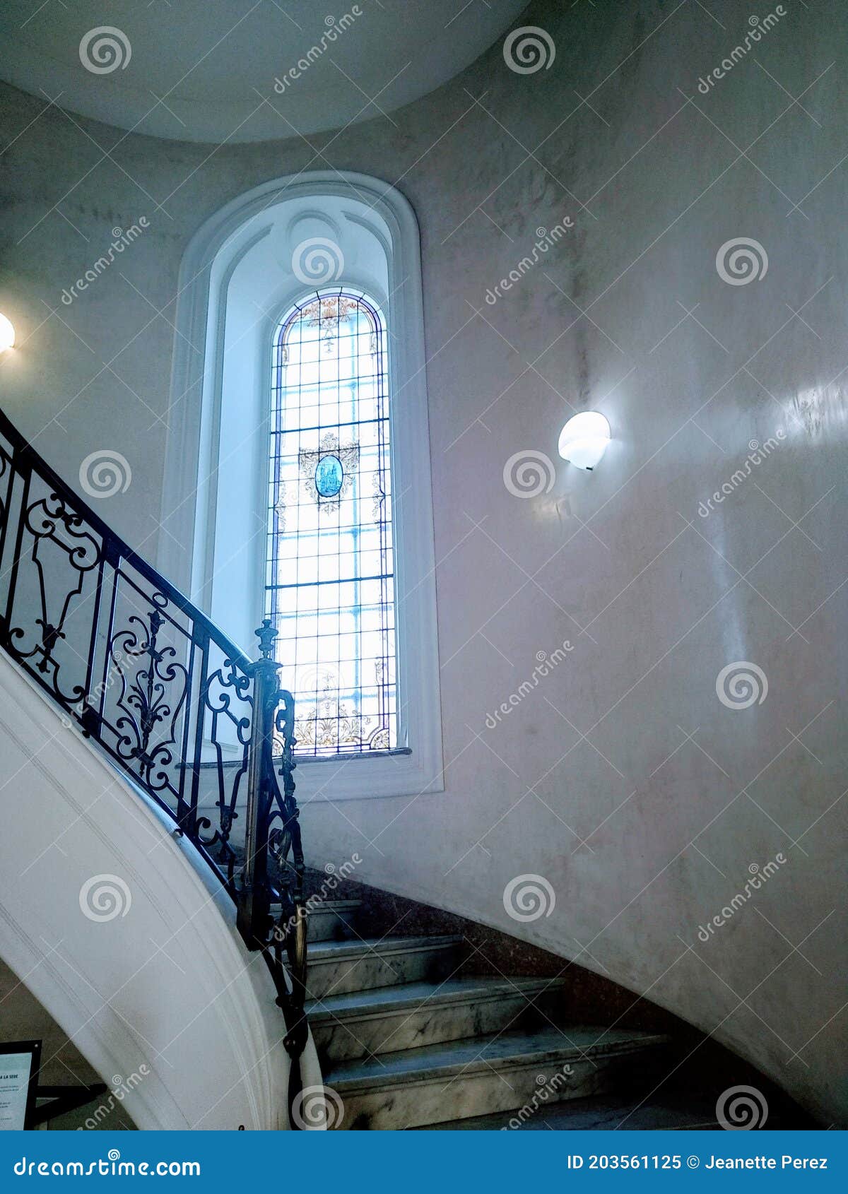 Stained Glass Window and Classic Stairs Decorative Architecture Stock ...