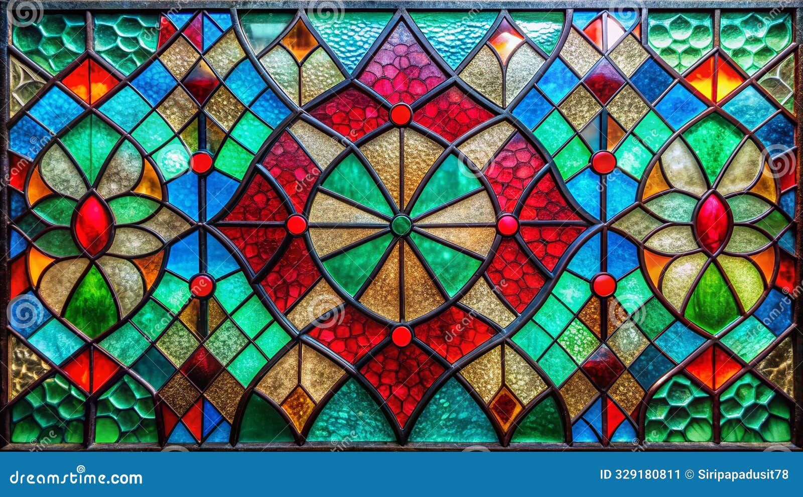 A Stained Glass Window of Color with Abstract Shapes of Emerald Ruby ...