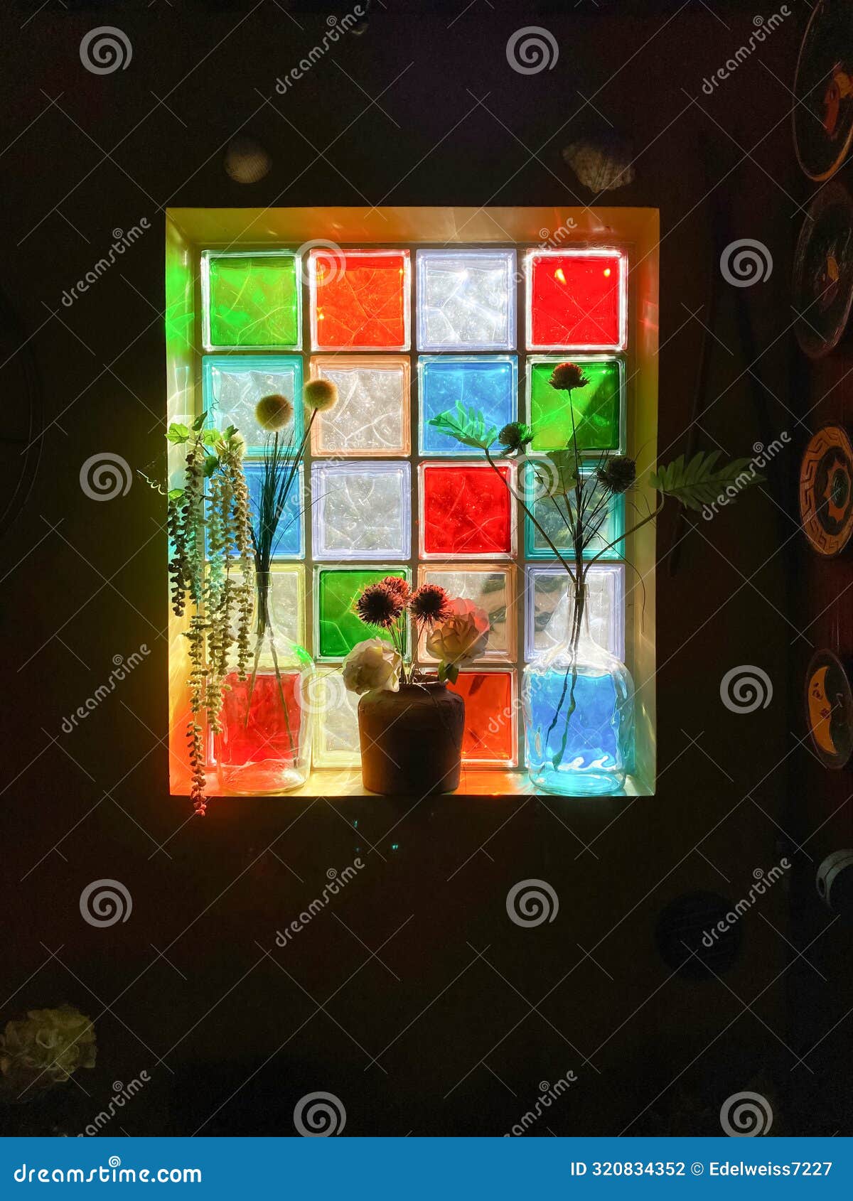 Glass Window of Colored Glass Blocks in the Interior Against the ...