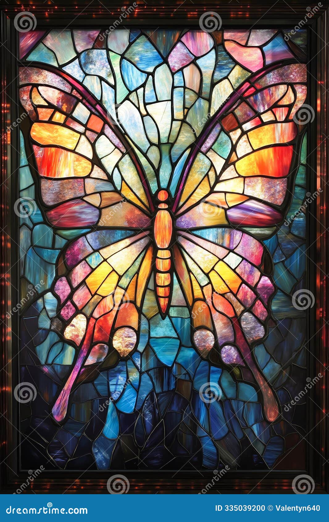 A Stained Glass Window with a Colorful Butterfly on it Stock Photo ...