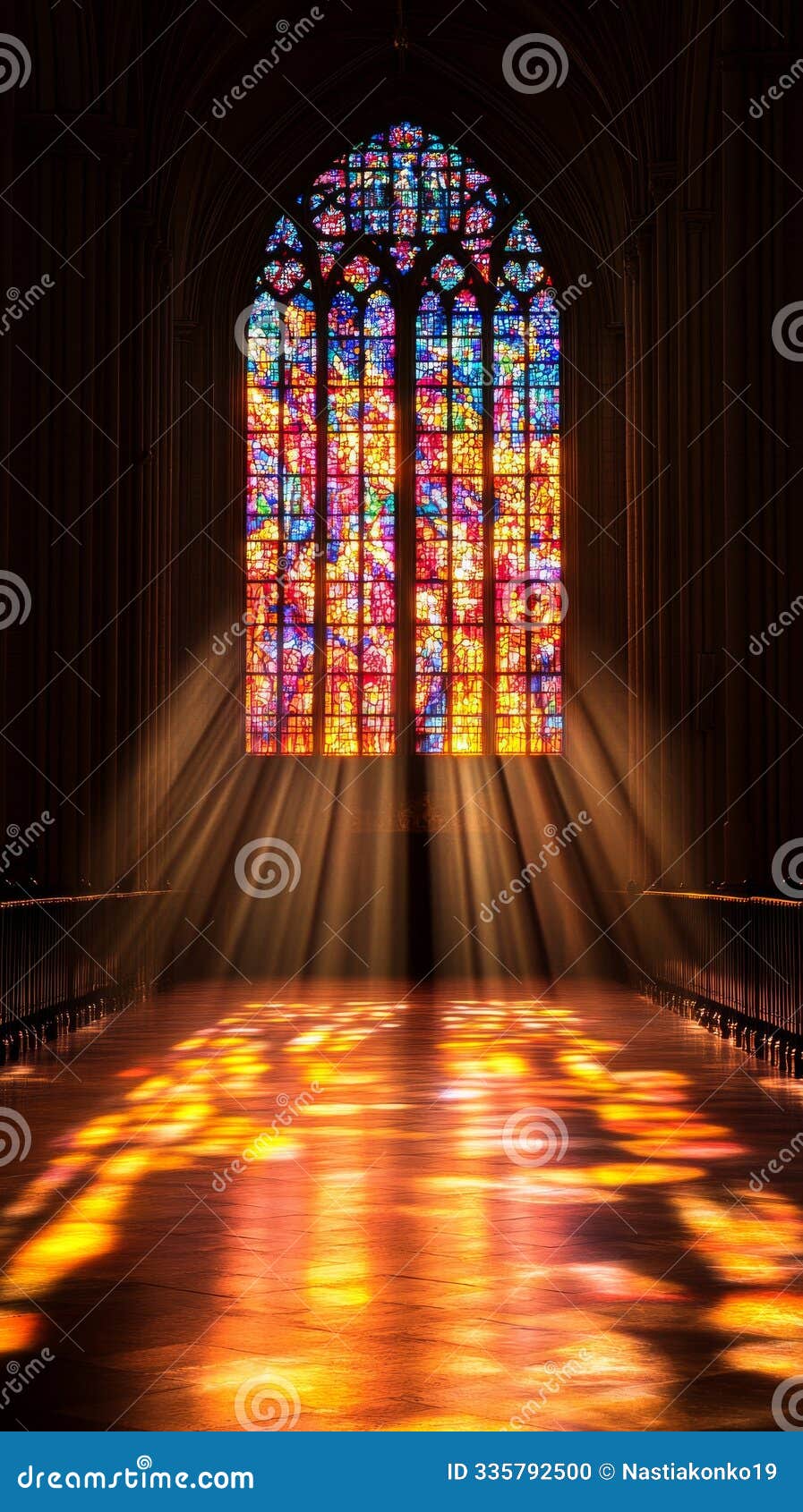 Stained Glass Window with Colorful Light Projections in Cathedral ...