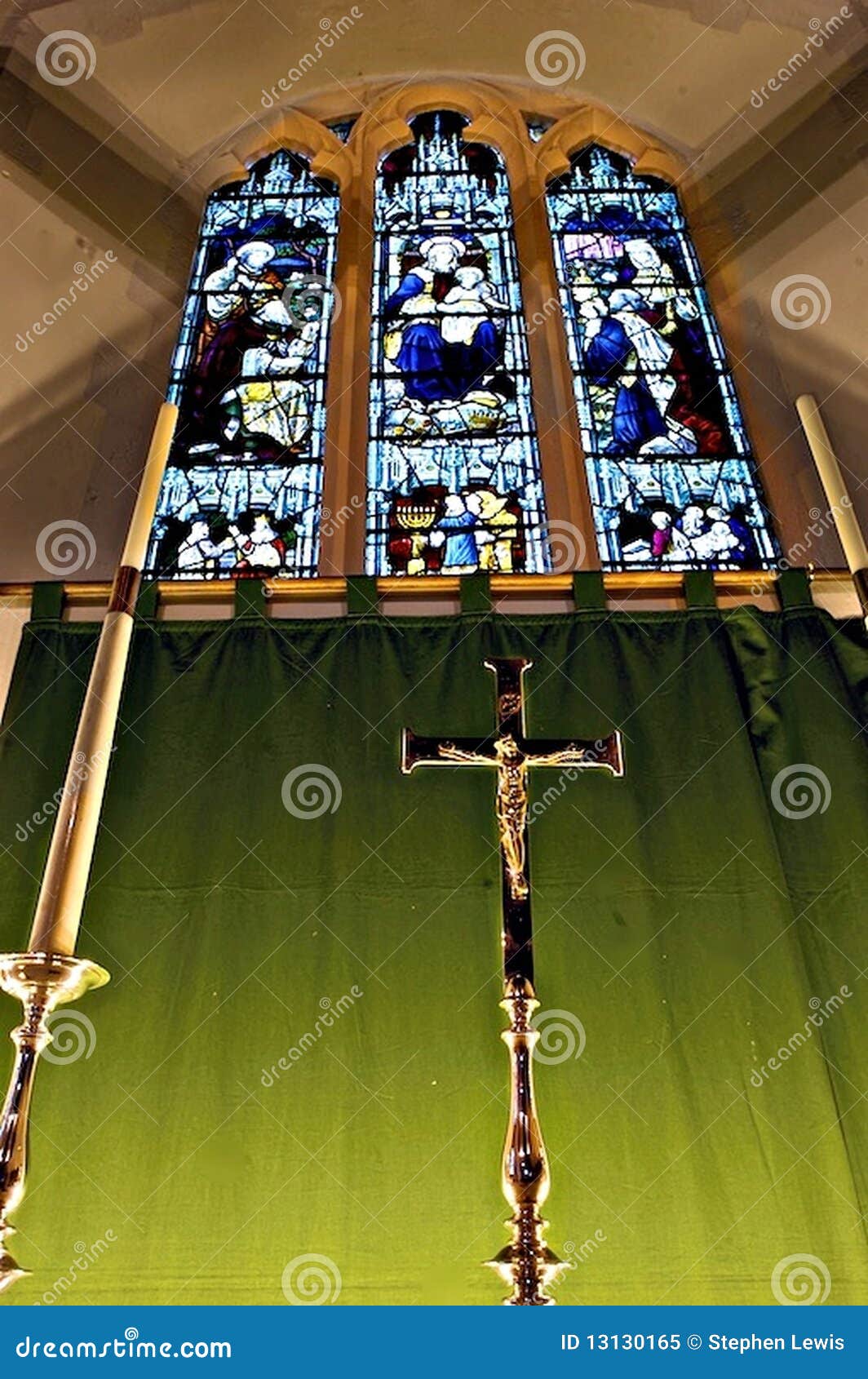 Stained Glass Window and Cross Stock Image - Image of peaceful ...