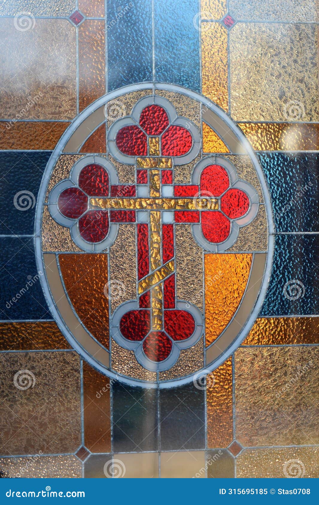Stained Glass Window with a Cross on the Background of Stained Glass ...