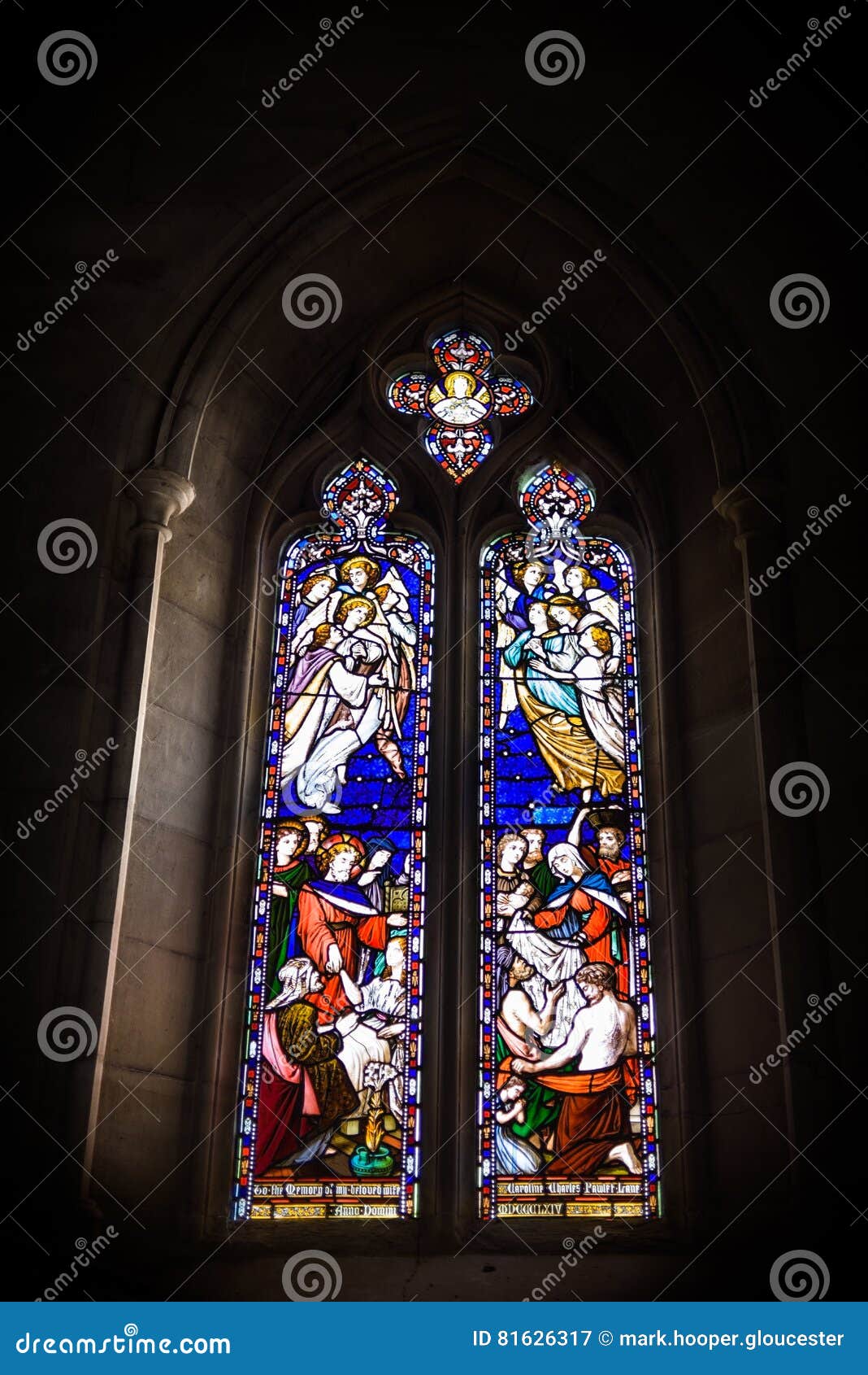 Stained Glass Window, Dark Lighting Stock Image - Image of glass ...