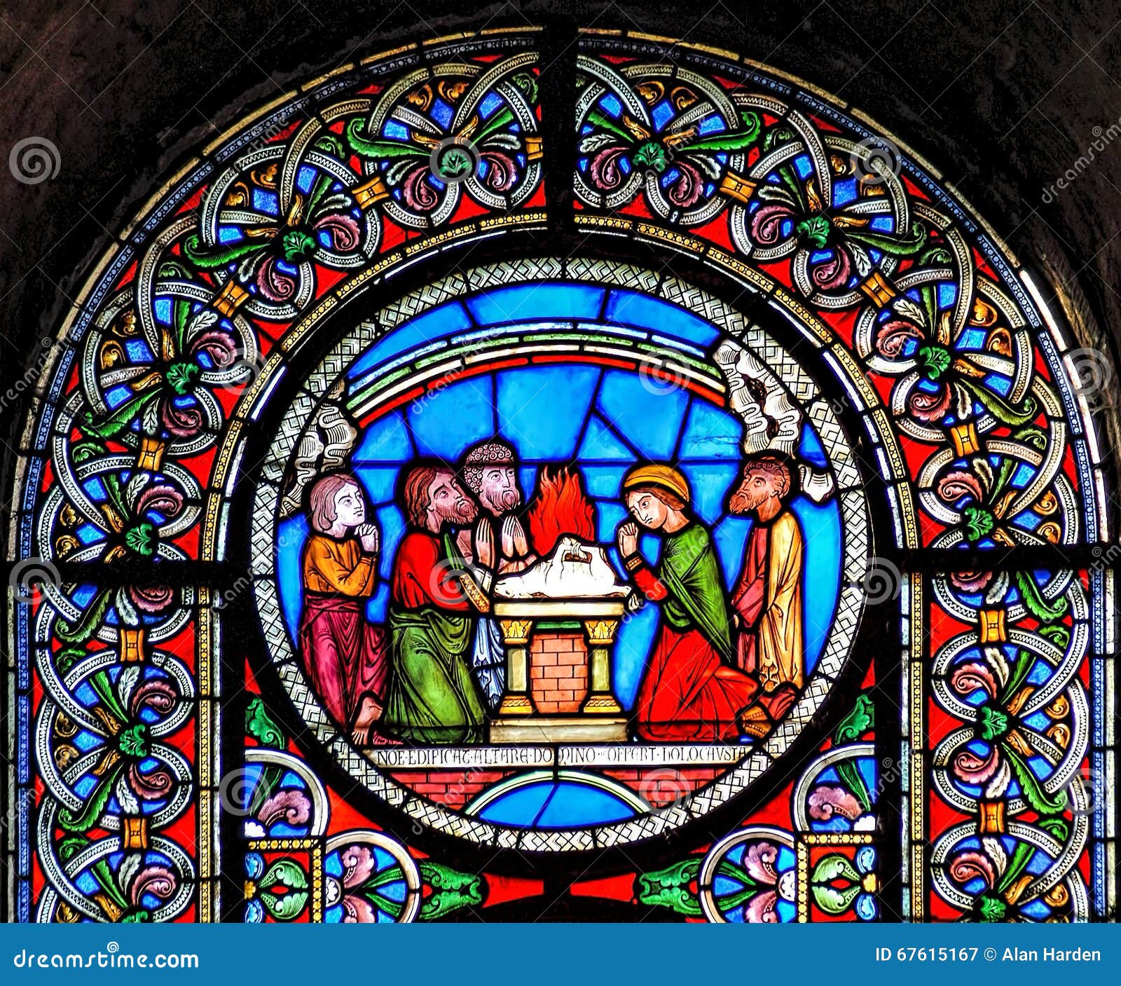 Stained Glass Window Depicting The Rainbow At The End Of Noahs Royalty ...