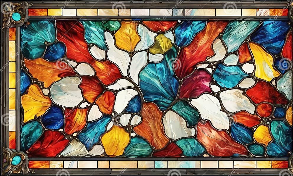 Stained Glass Window Features Vibrant Array Multicolored Glass Pieces ...