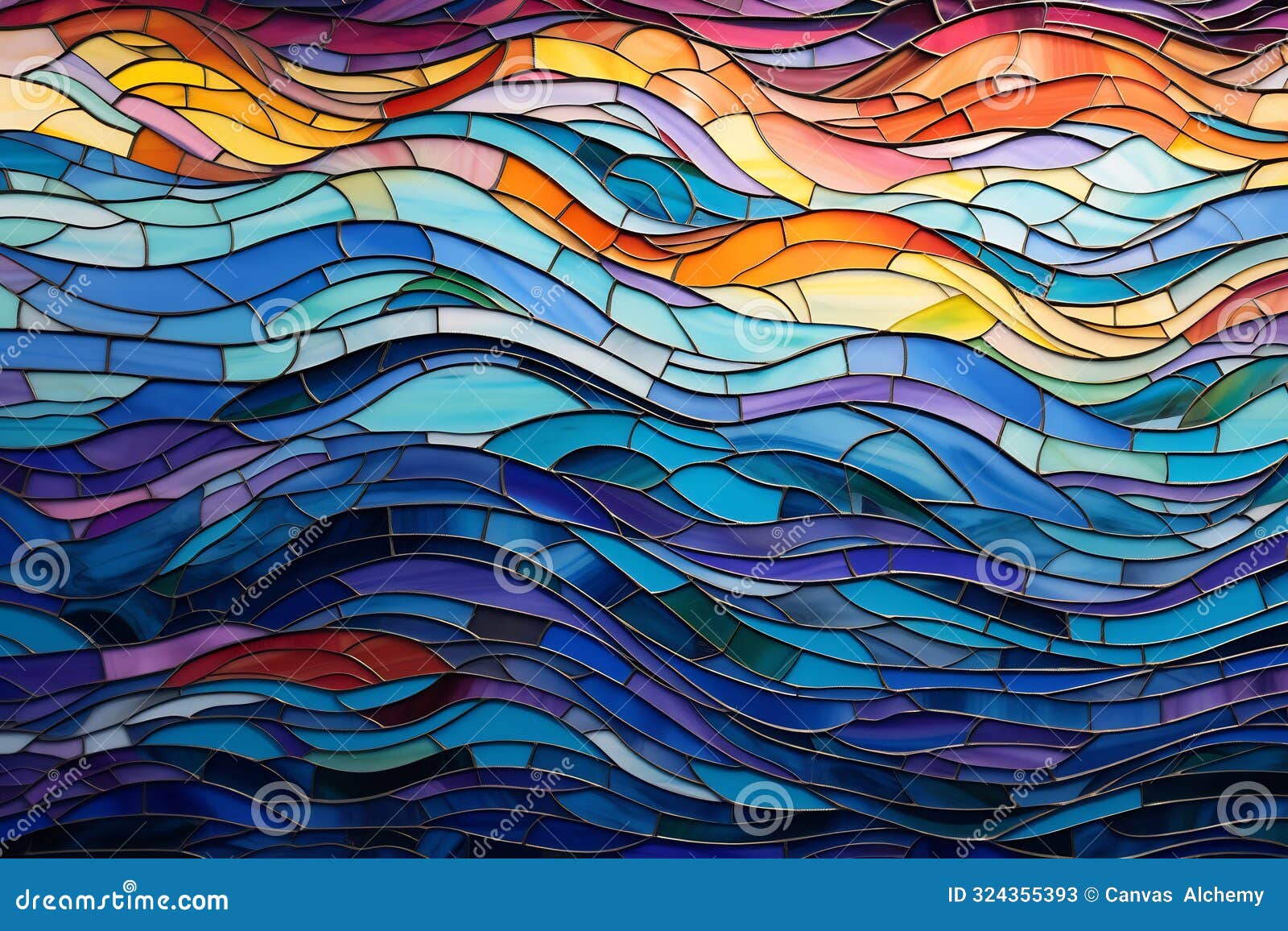 Stained Glass Window with Wave Pattern Stock Image - Image of yellow ...