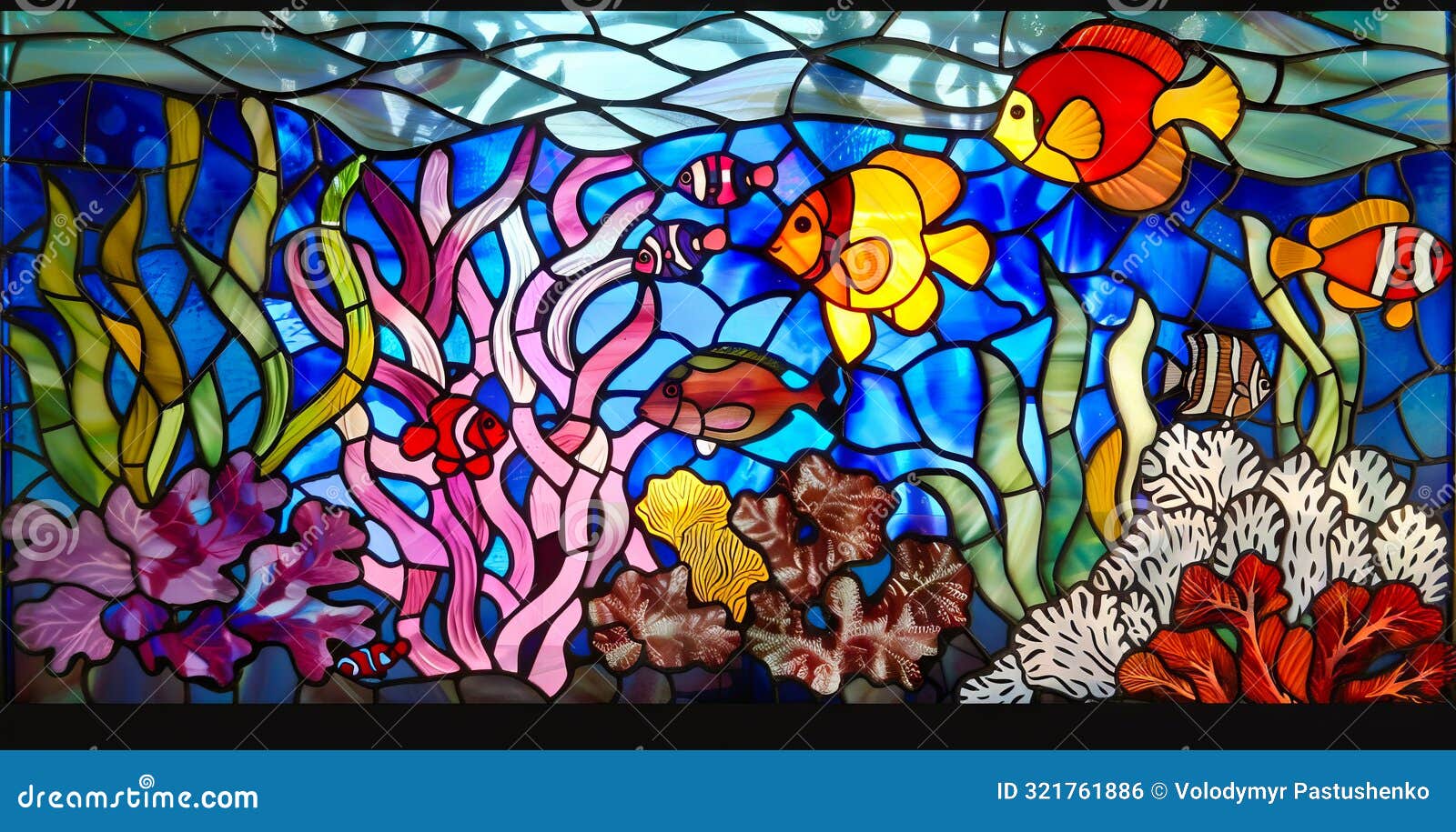 A Stained Glass Window with Fish and Corals Stock Photo - Image of ...