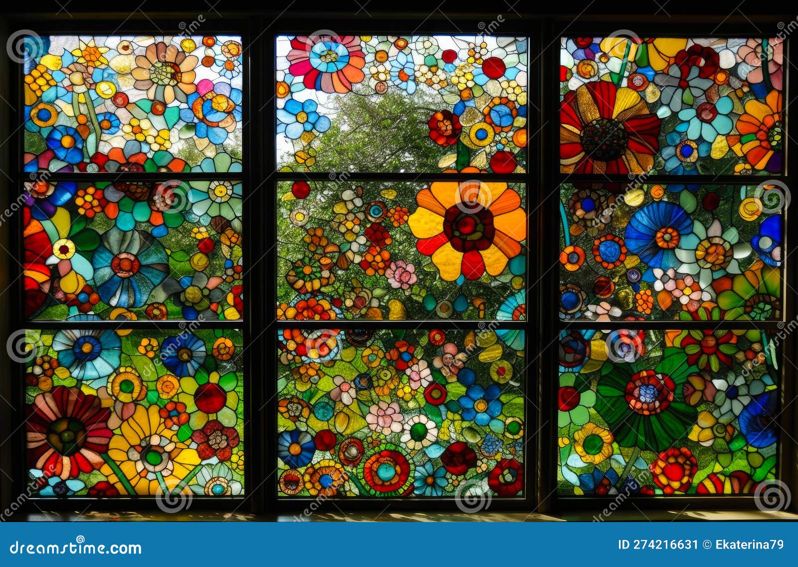 A Stained Glass Window with a Floral Design. Created with Generative AI ...