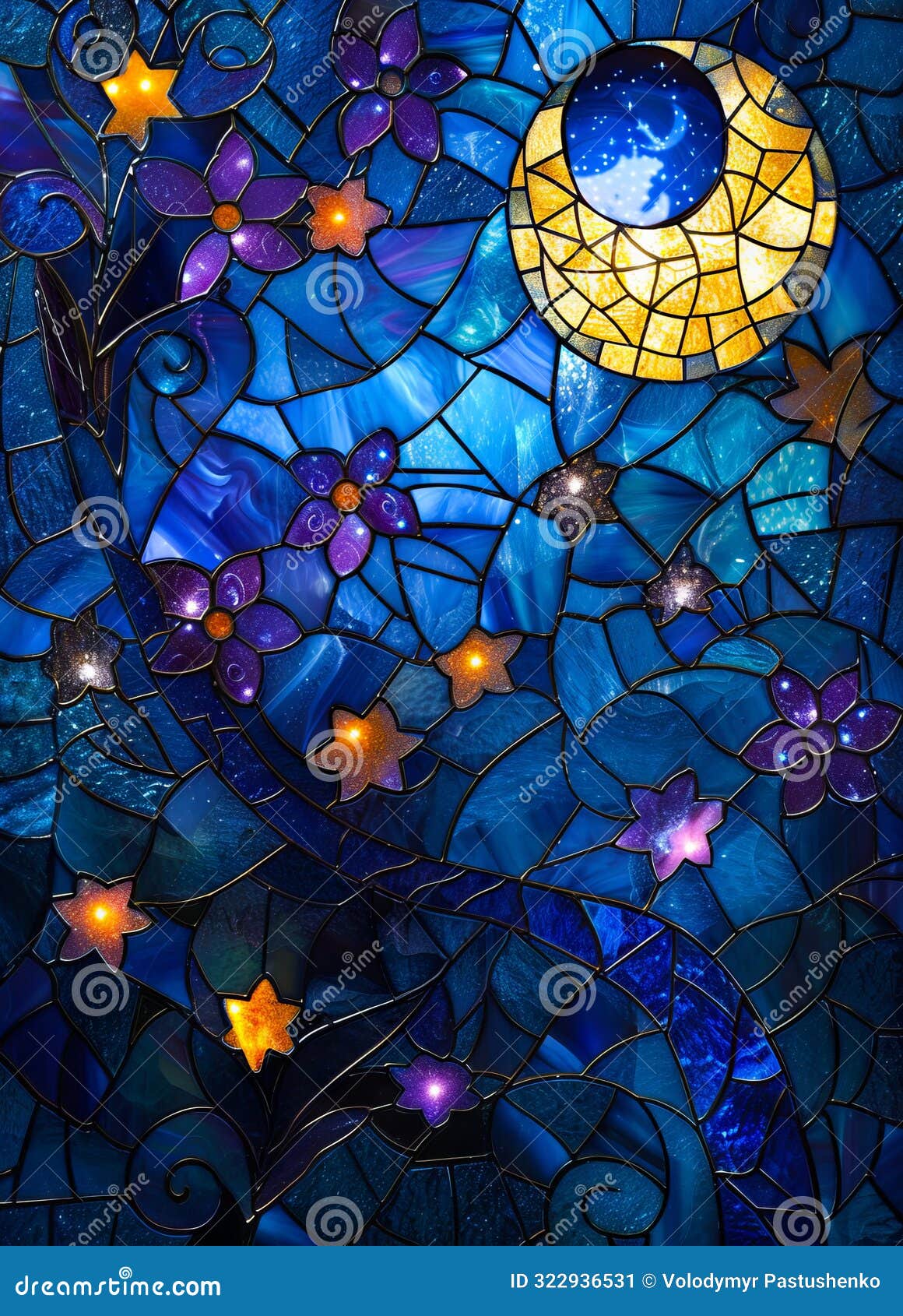 A Stained Glass Window with Flowers and Stars Stock Image - Image of ...