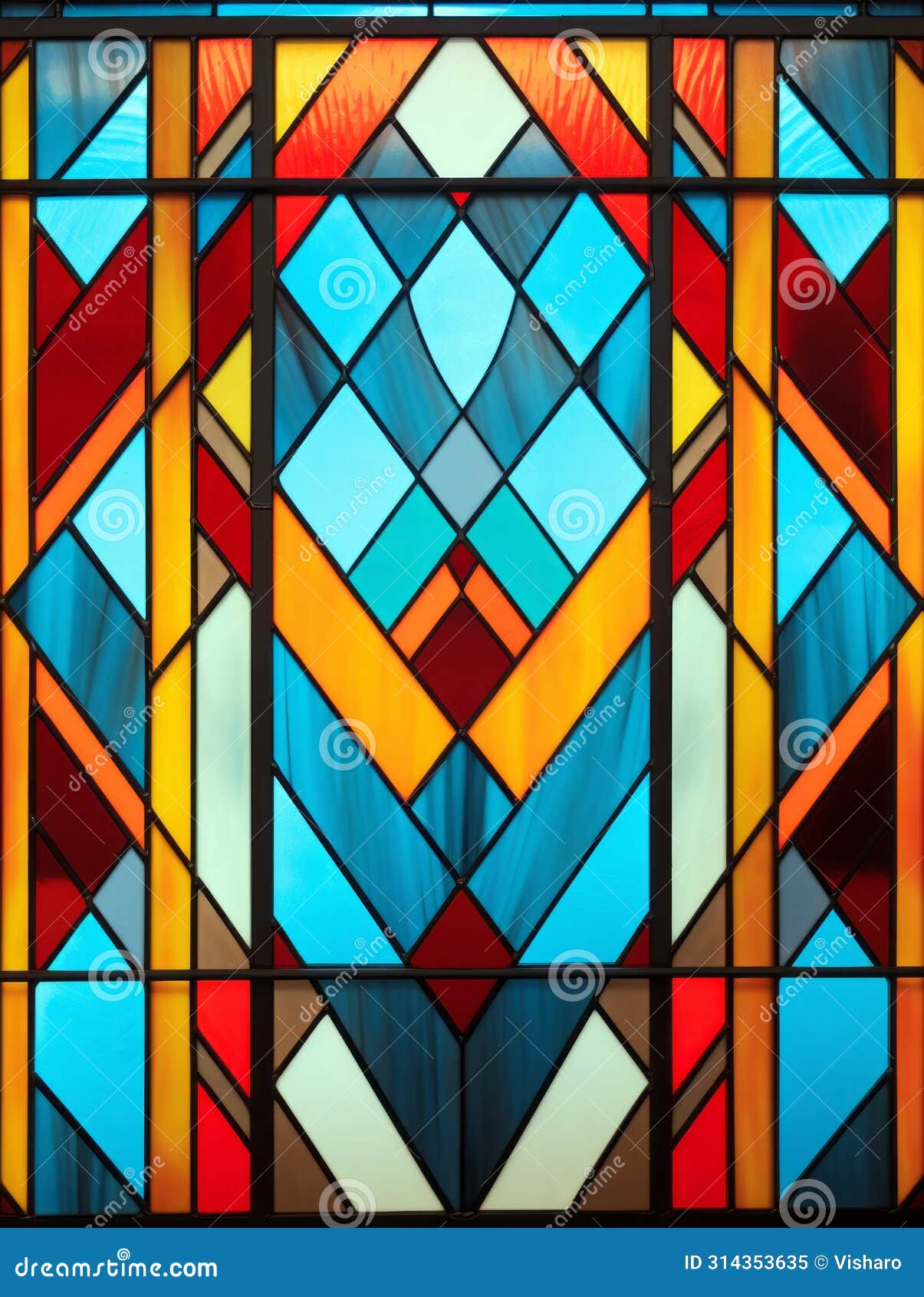 Stained Glass Window with Geometric Pattern Stock Illustration ...
