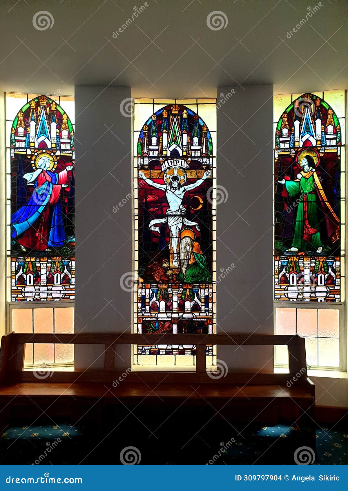 Stained Glass Window Inside Catholic Church Stock Photo - Image of ...