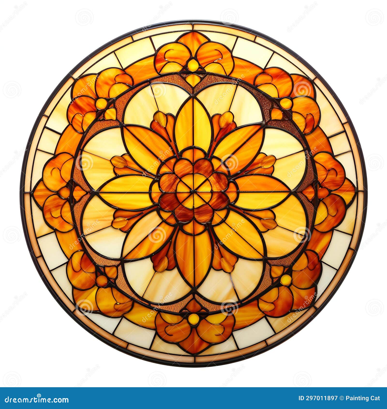 Stained Glass Window Isolated on White Background, Circular Pattern ...
