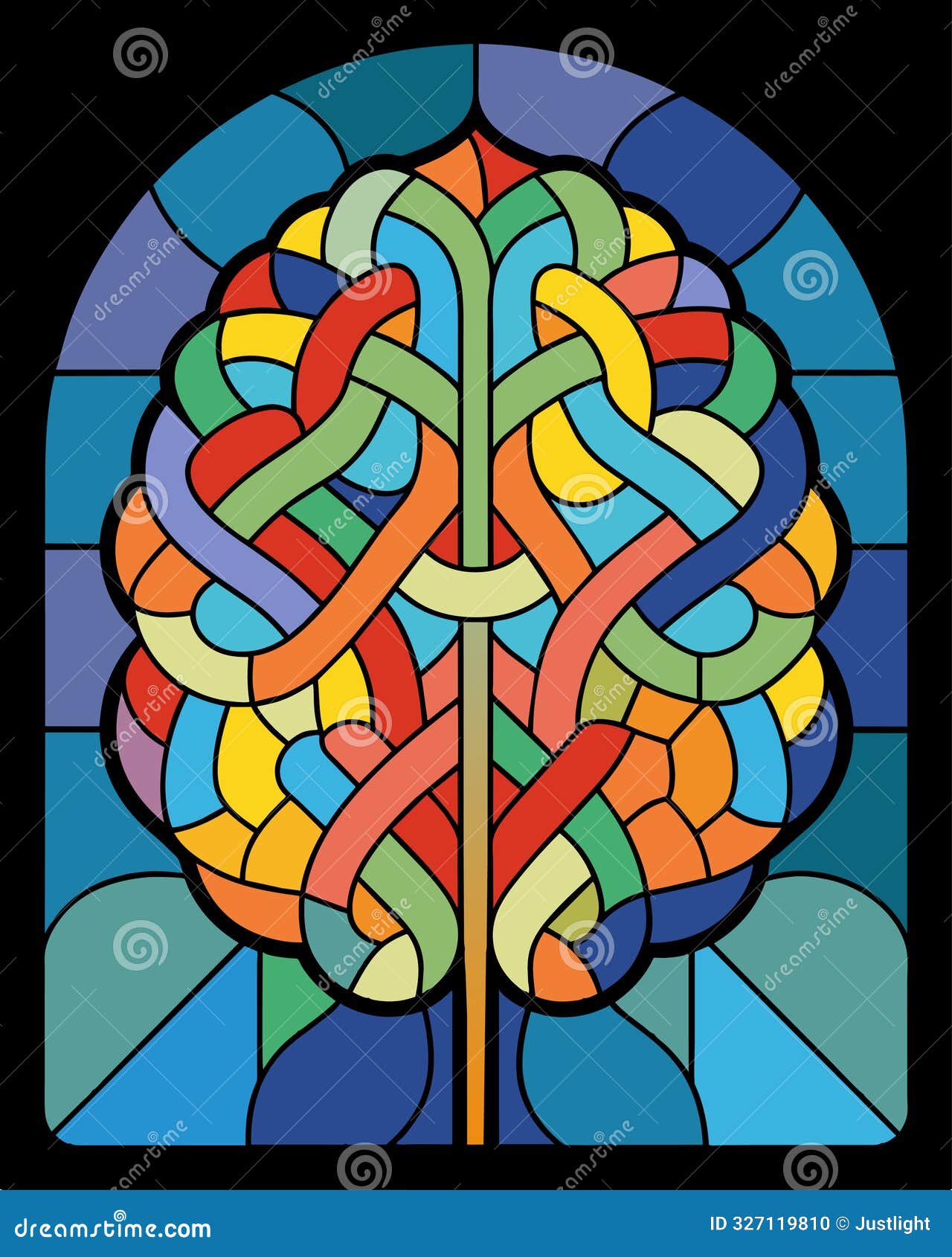 A Stained Glass Window Mosaic of a Brain with the Pathways Made of ...