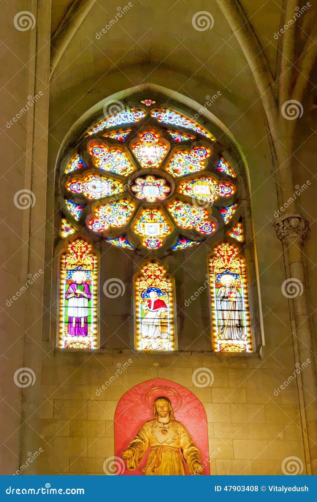 Stained-glass Window in Old Catholic Temple. Stock Photo - Image of ...