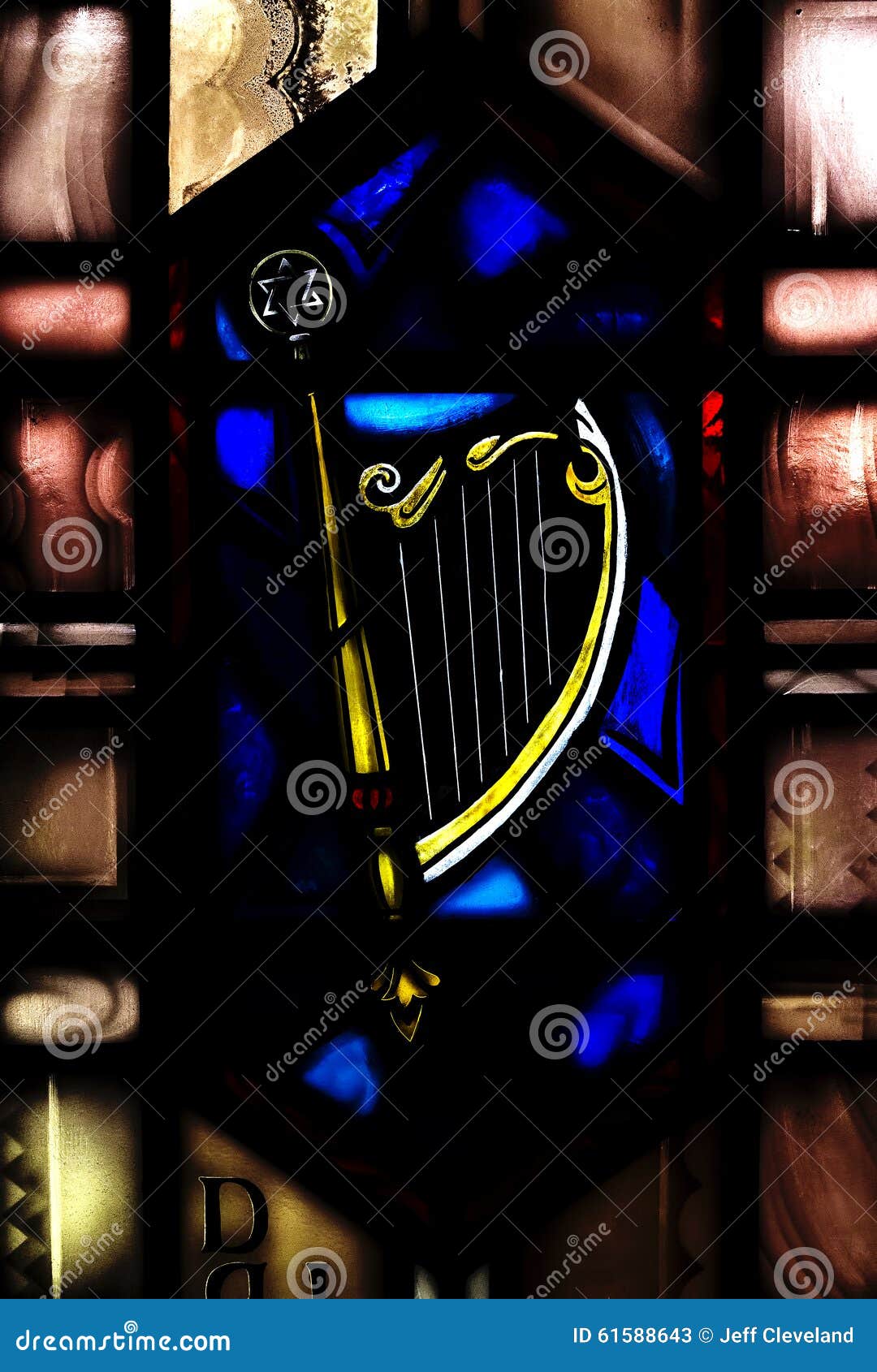 Stained Glass Window Representing the Harp of David Stock Image - Image ...