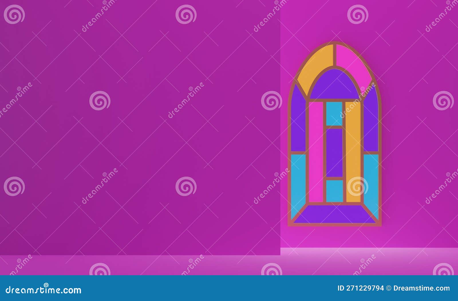 Stained Glass Window in the Room and an Empty Wall. 3d Rendering Stock ...