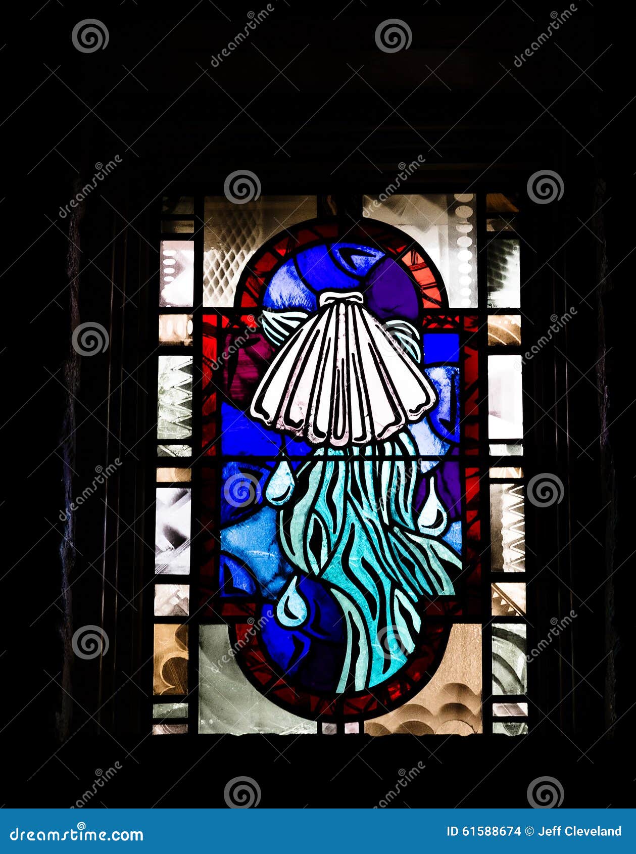 Stained Glass Window with Sea Shell and Water Stock Photo - Image of ...