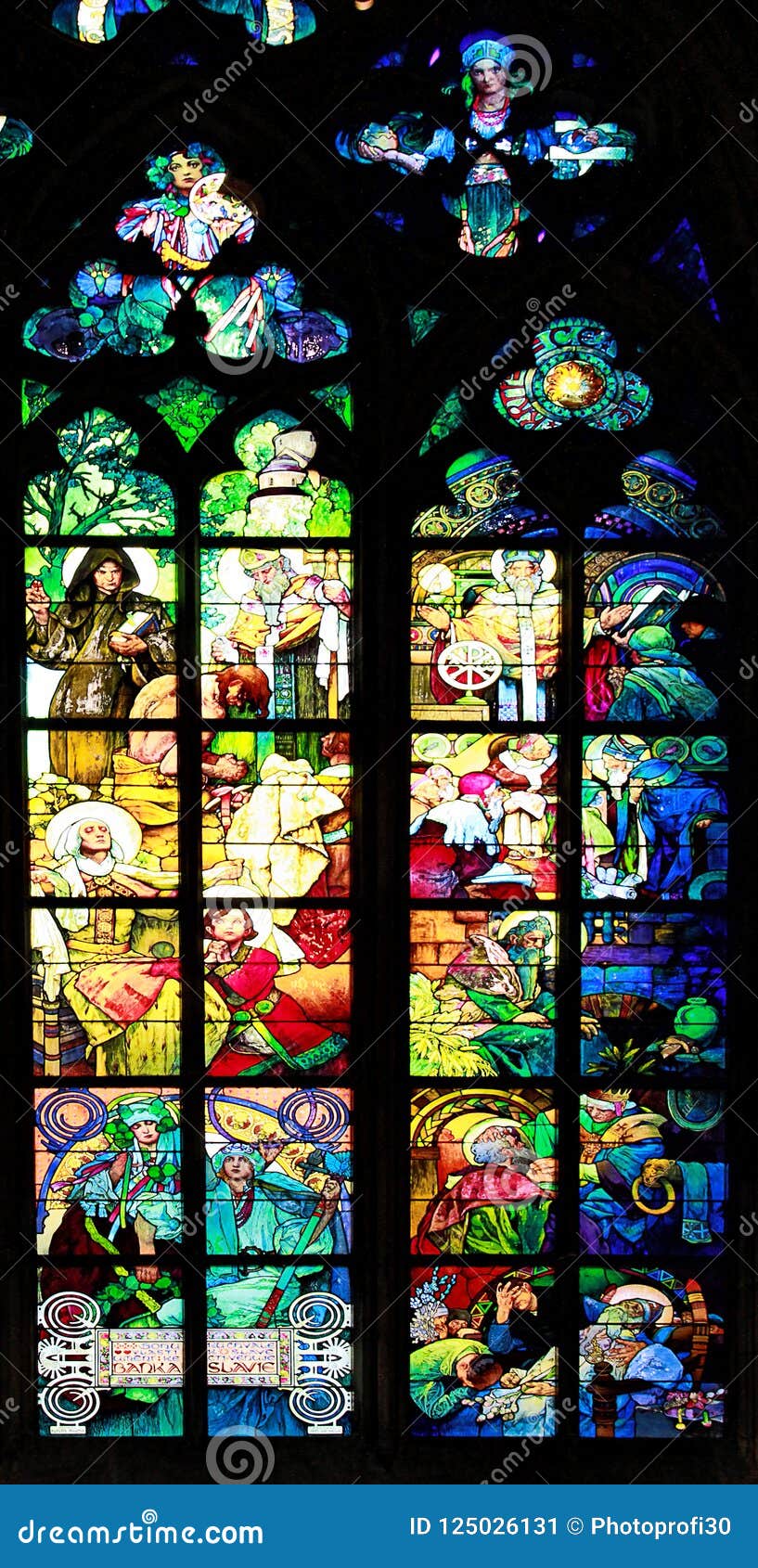 Stained Glass Window In The St Vitus Cathedral Prague Czech R