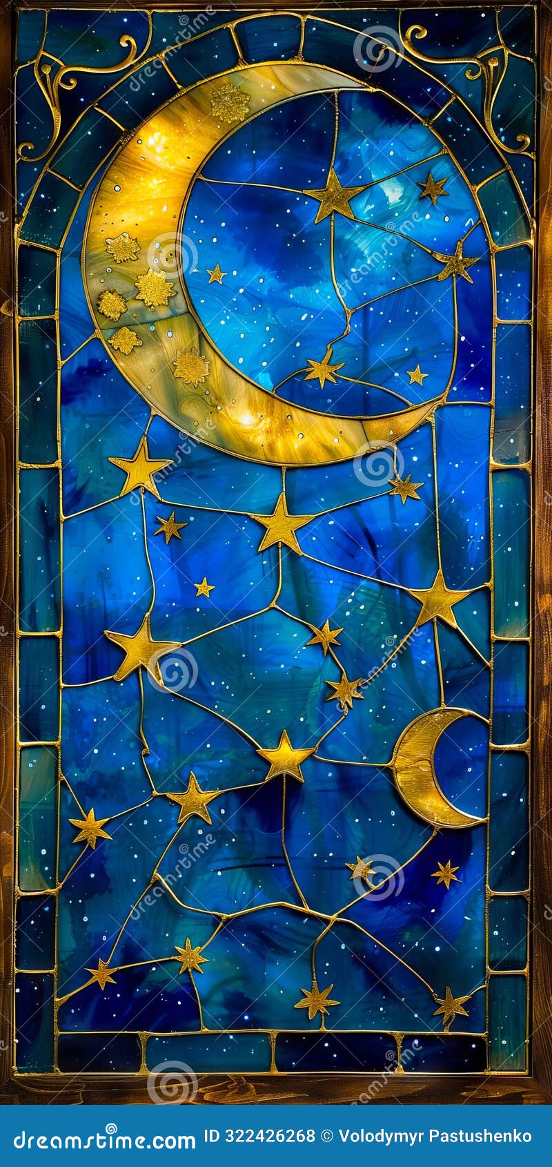 A Stained Glass Window with Stars and the Moon Stock Photo - Image of ...