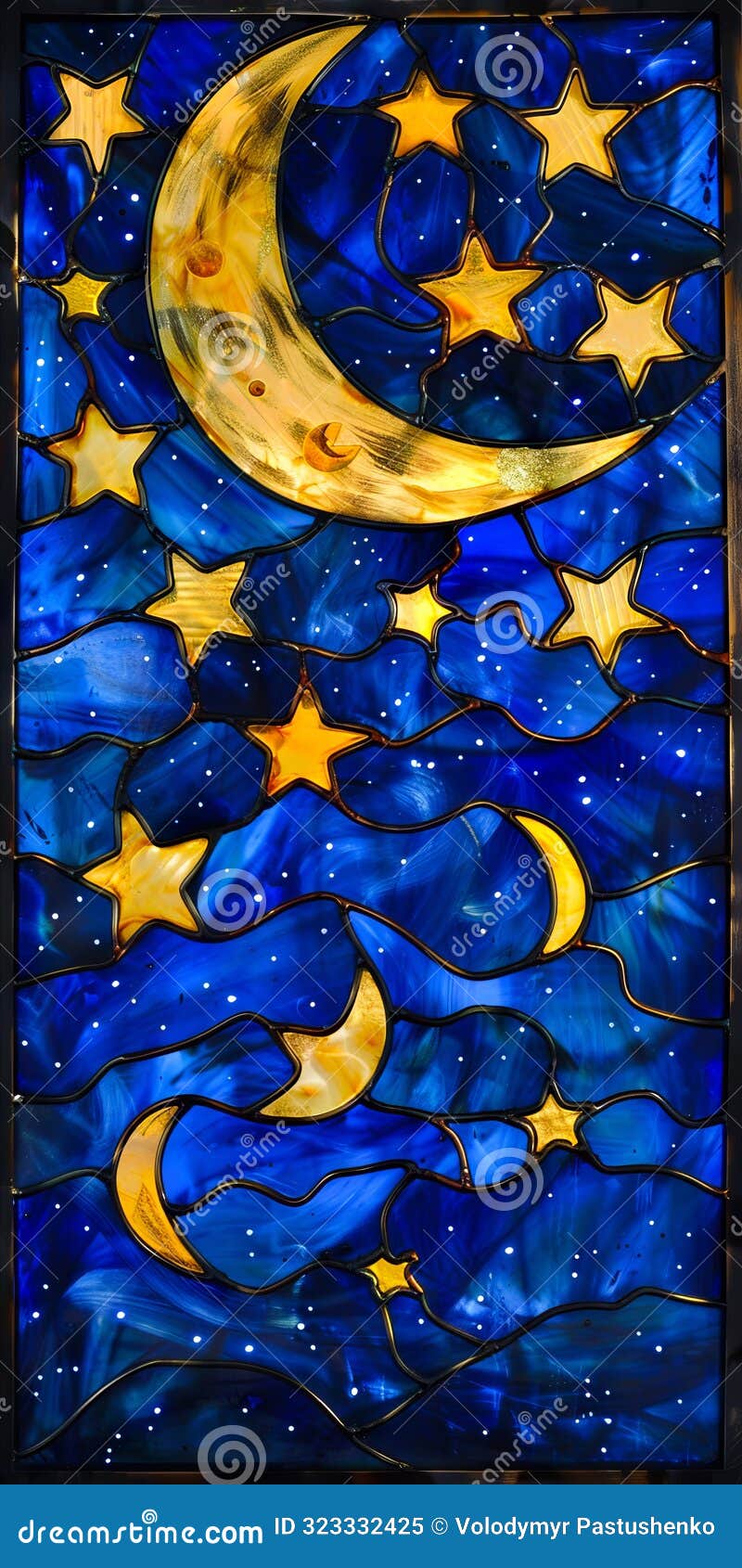 A Stained Glass Window with Stars and Moon Stock Image - Image of stain ...