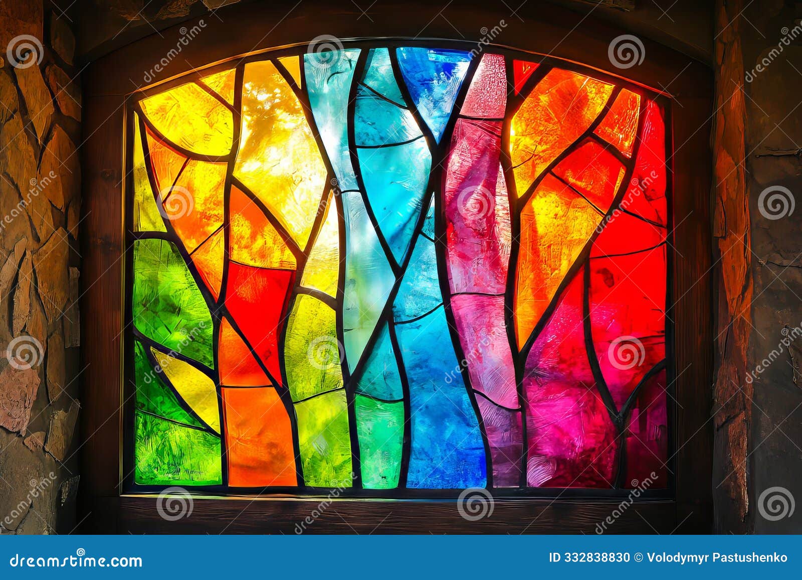 A Stained Glass Window in a Stone Wall Stock Photo - Image of stone ...