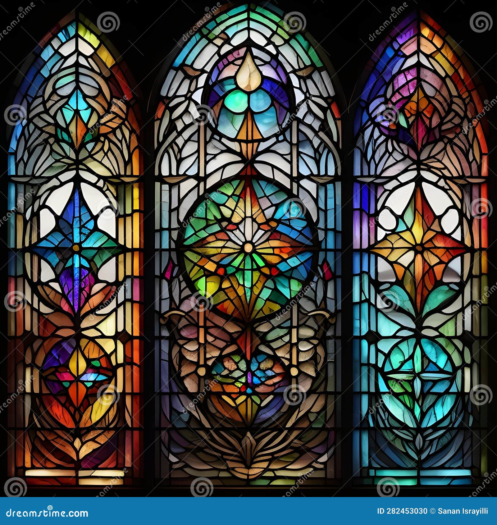 Stained Glass Window in the Style of Stained Glass with Floral Pattern ...