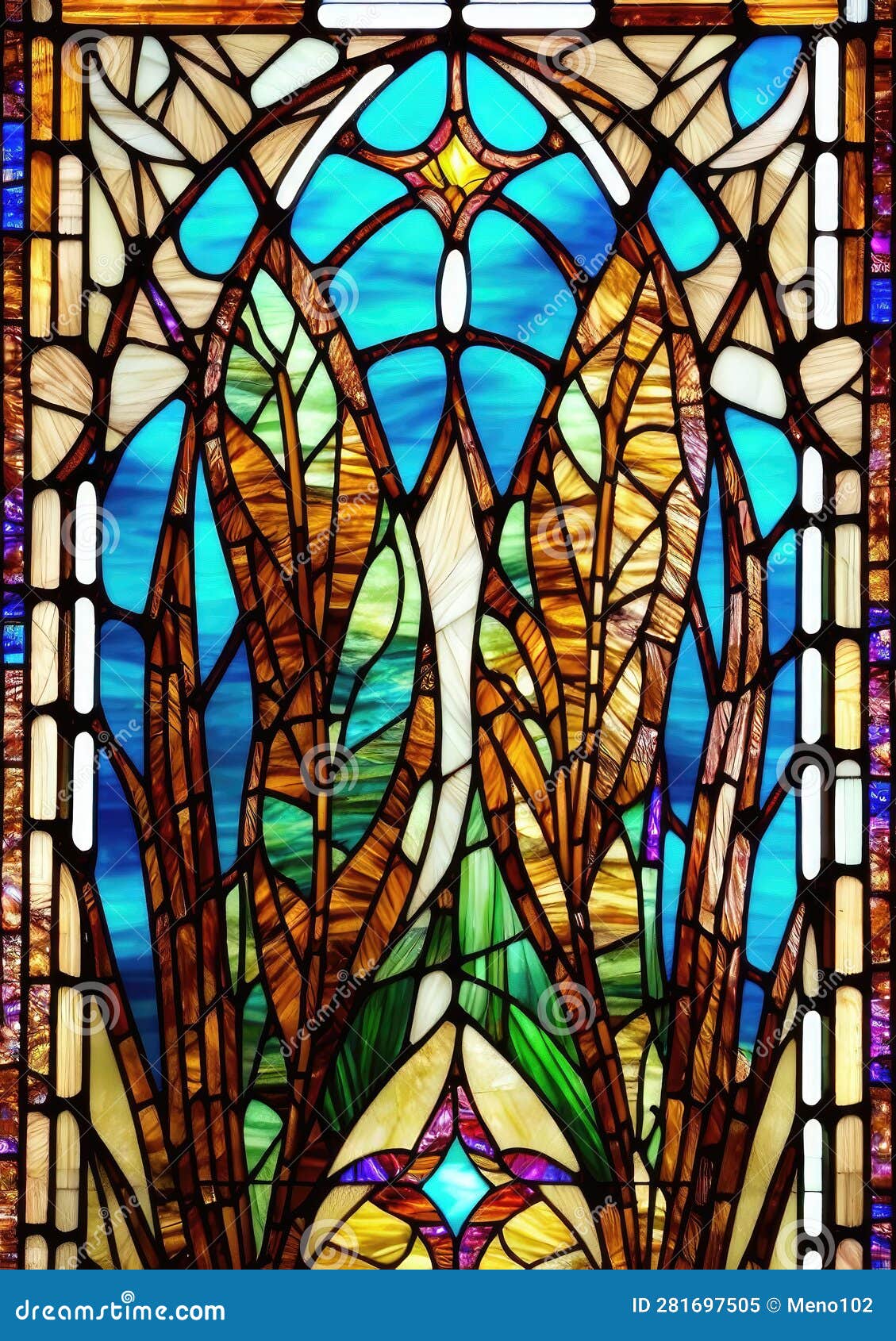 A Stained Glass Window with a Stylized Design Stock Illustration ...