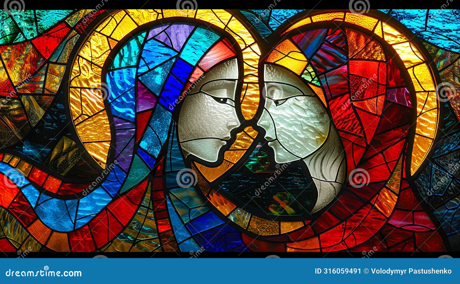 A Stained Glass Window with Two Faces Stock Image - Image of window ...
