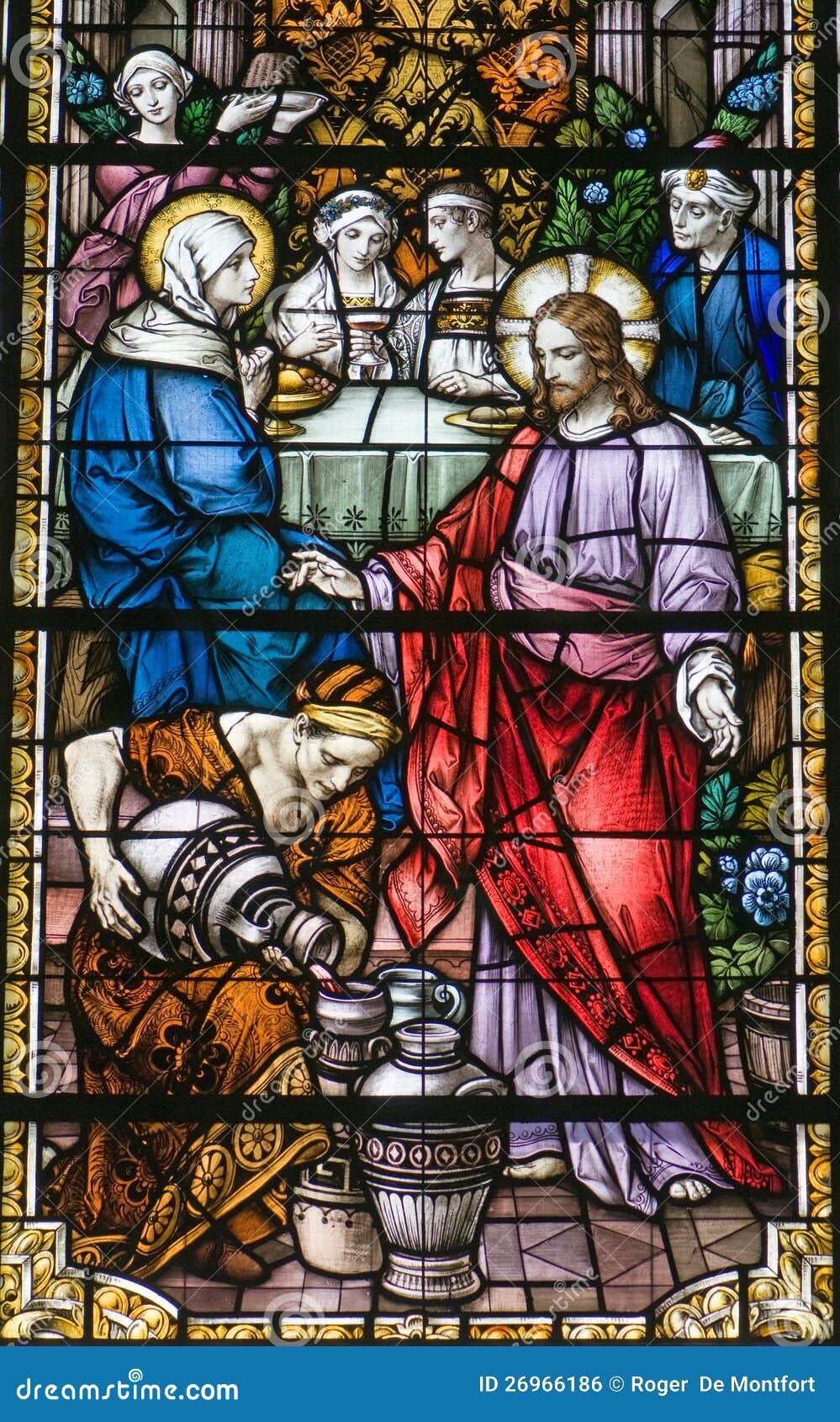 Stained Glass Window Water into Wine Stock Photo - Image of ...