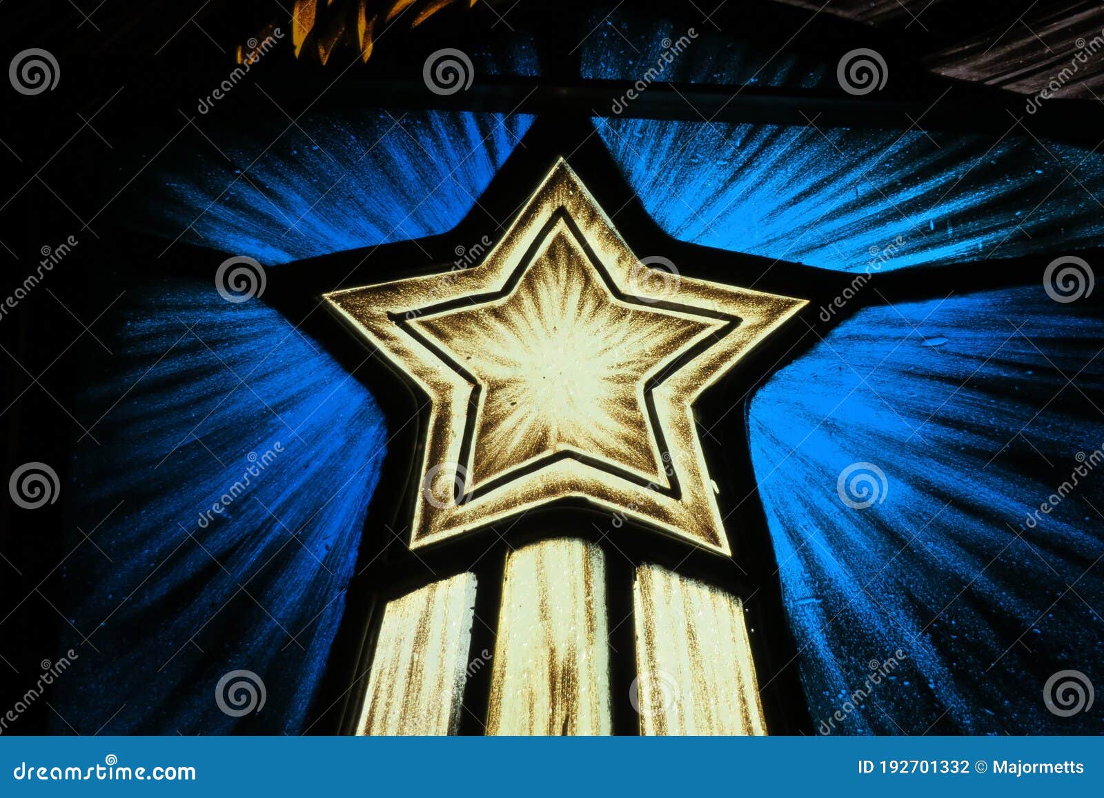 Stained Glass Window White Star on Blue with Rays Stock Photo - Image ...