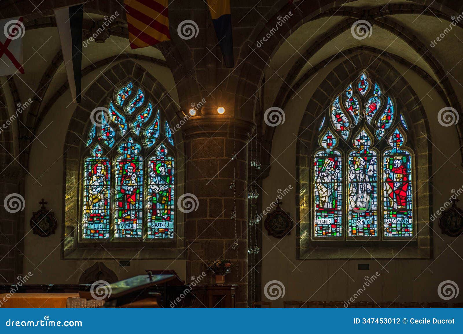 Stained Glass Windows in a Catholic Church Stock Photo - Image of ...