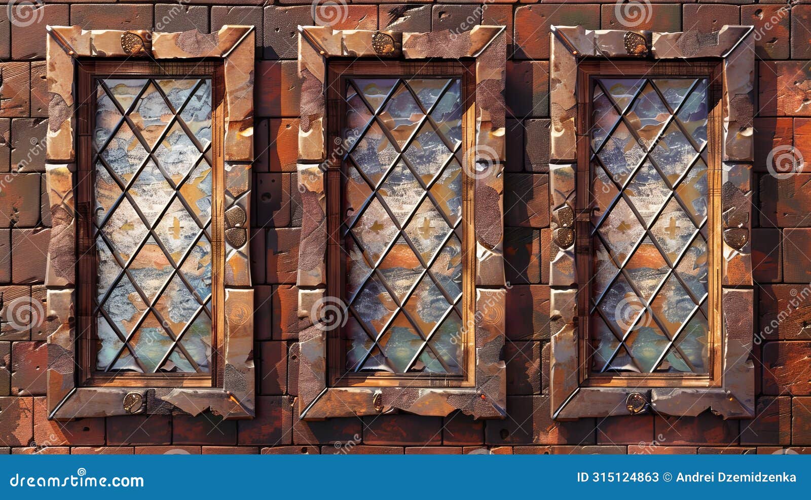 Stained Glass Windows with Diamond Pattern on Grunge Wall Made from Red ...