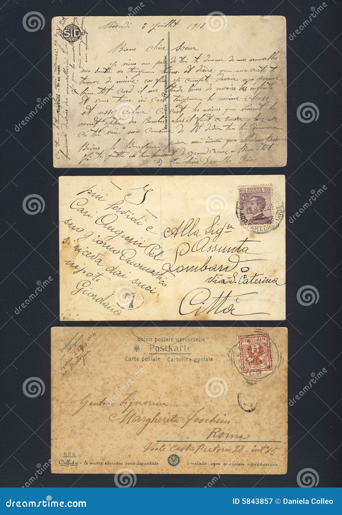 Stained Old Written Postcards Stock Image - Image of card, back: 5843857