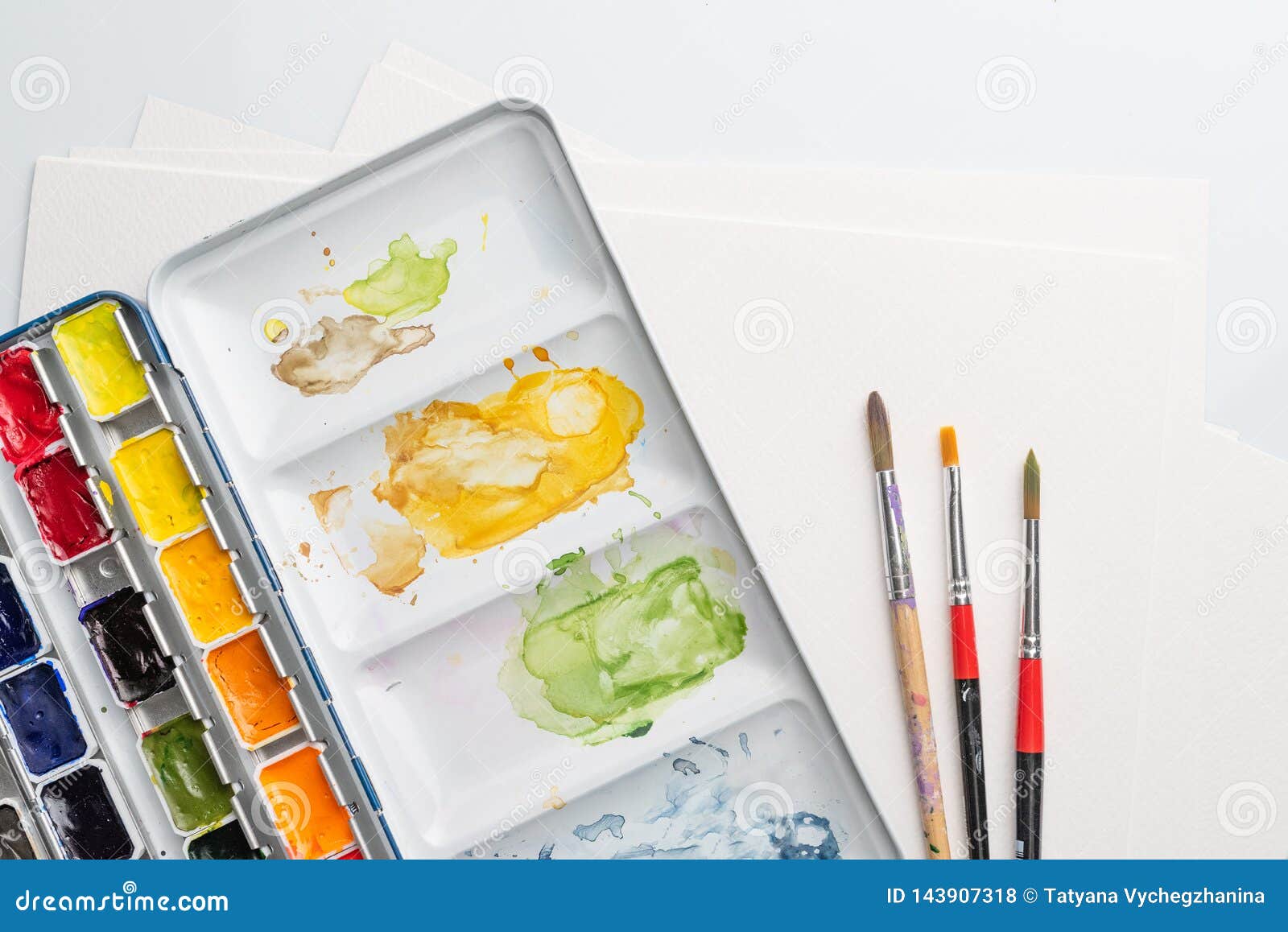 Stained Paintbox with Brushes Stock Photo - Image of creative ...