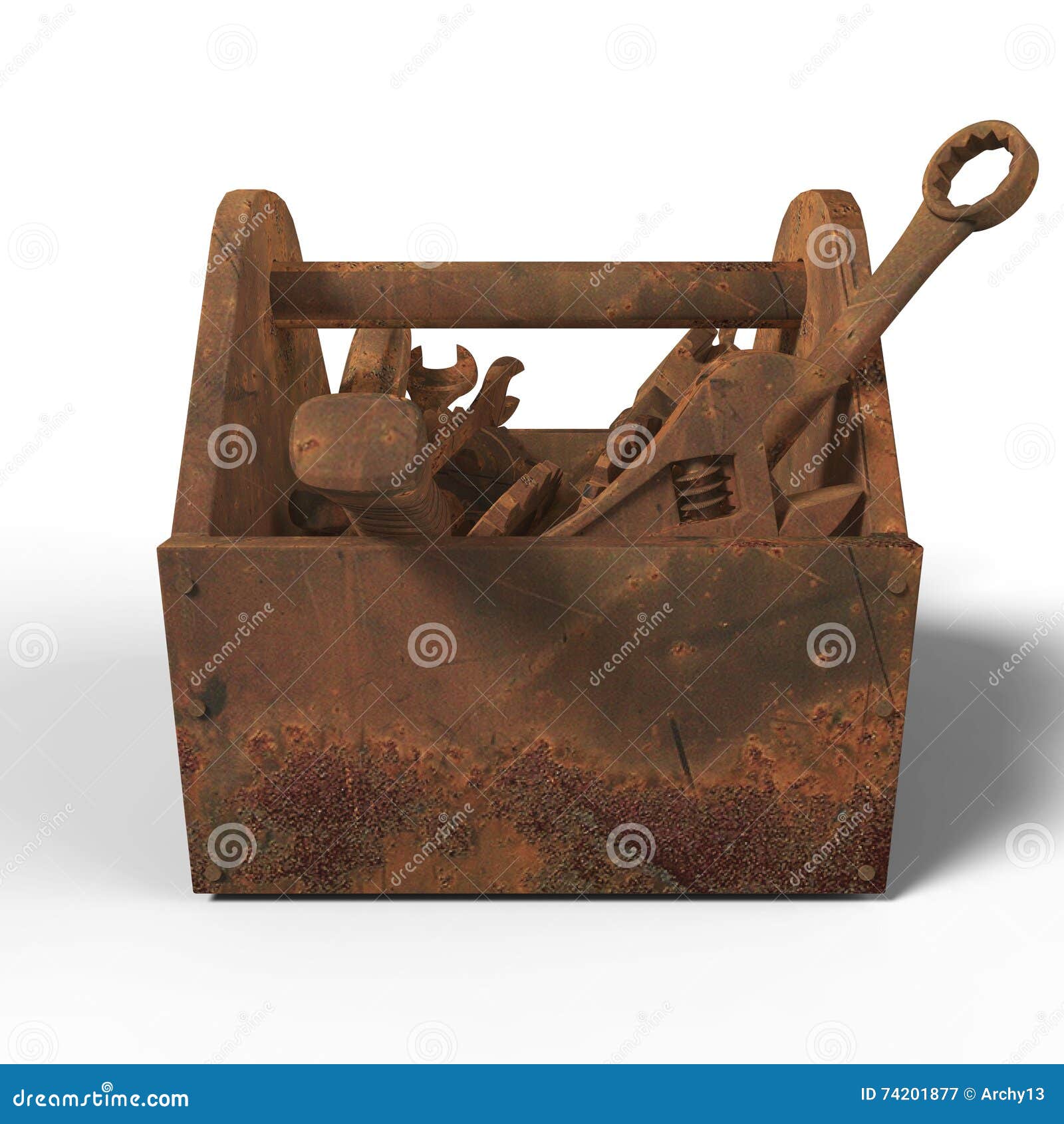 Stained Worn-out Toolbox with Rusty Tools, Wrench, Spanner, Hammer ...