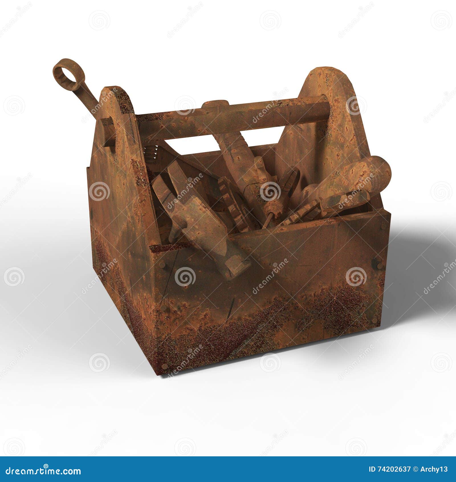 Stained Worn-out Toolbox with Rusty Tools, Wrench, Spanner, Hammer ...