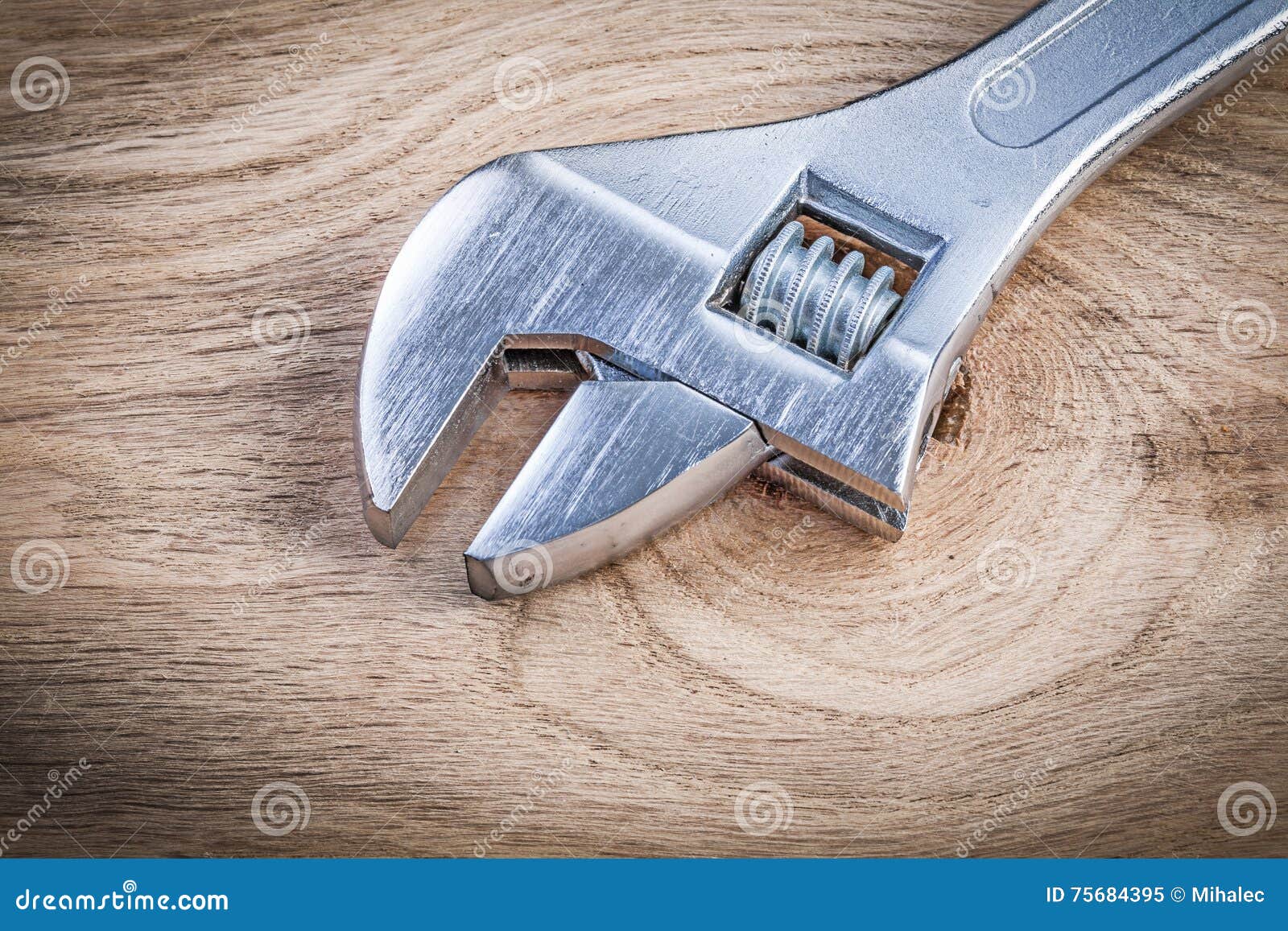 Stainless Adjustable Spanner on Wooden Board Plumbing Concept Stock ...