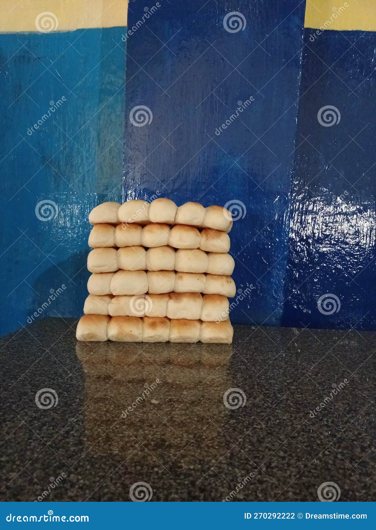 Fresh Bread on the Restaurant Table Ready To Serve Nice Blue Colour ...
