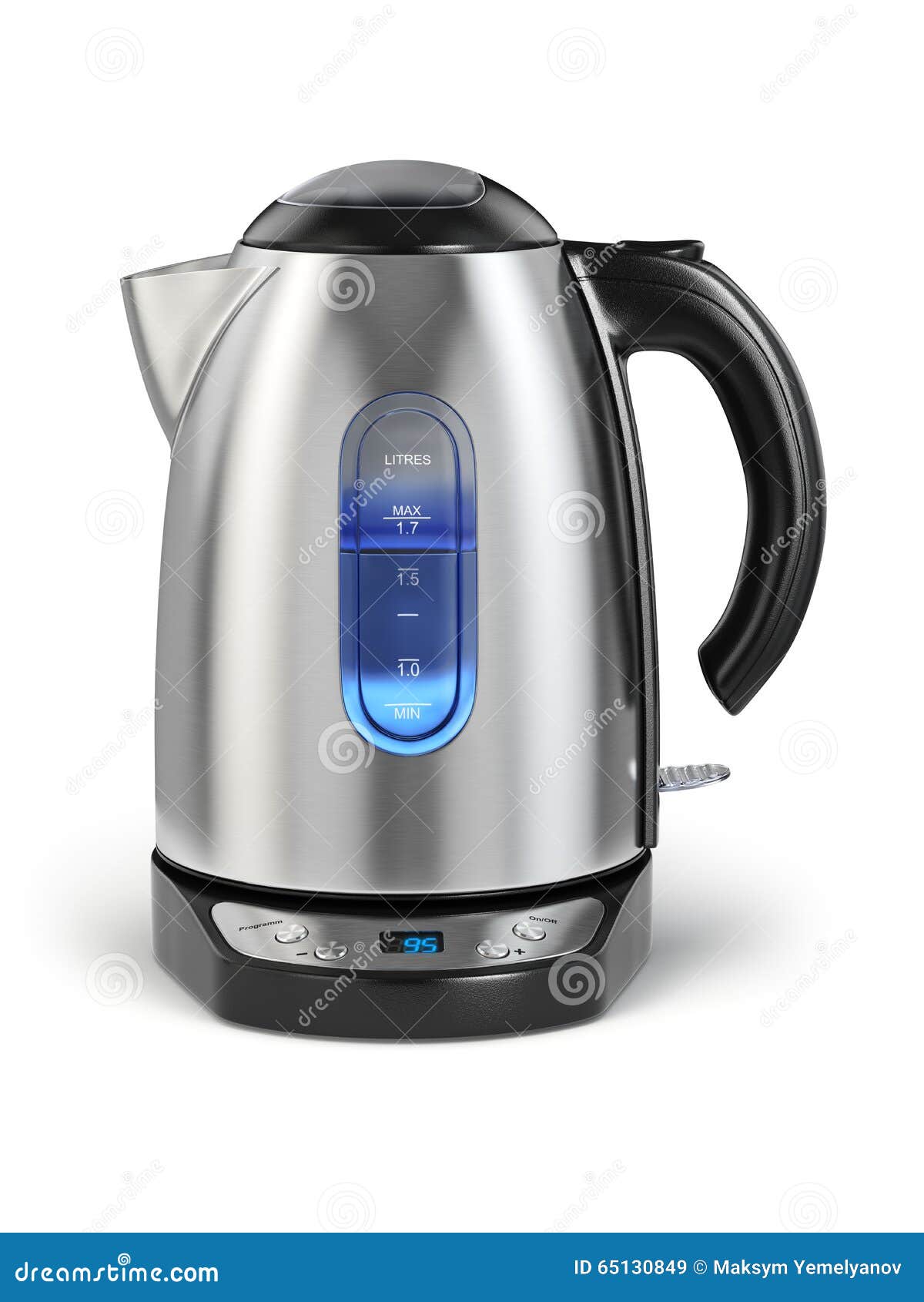The Electric Kettle Is Grey With Glass And A Measuring Scale In The ...