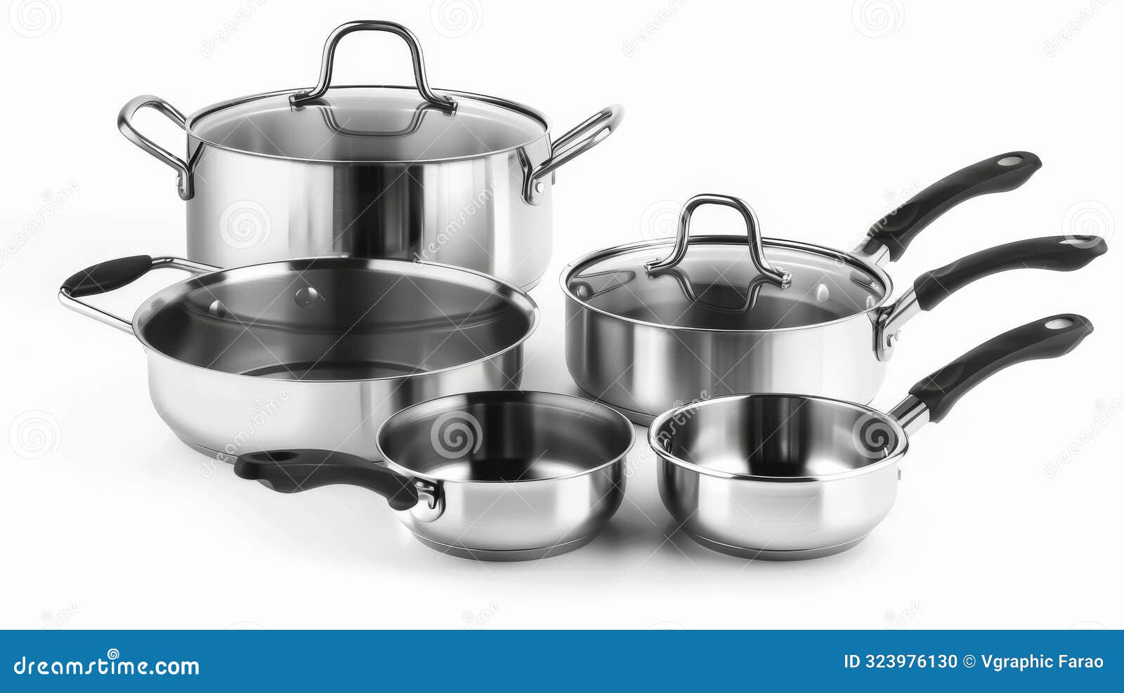 Stainless Steel Cookware Set on White Background Stock Photo - Image of ...