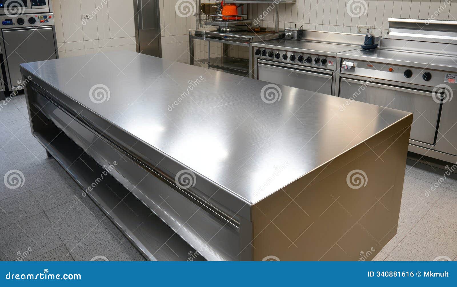 Stainless Steel Counter and Professional Kitchen Equipment in a ...