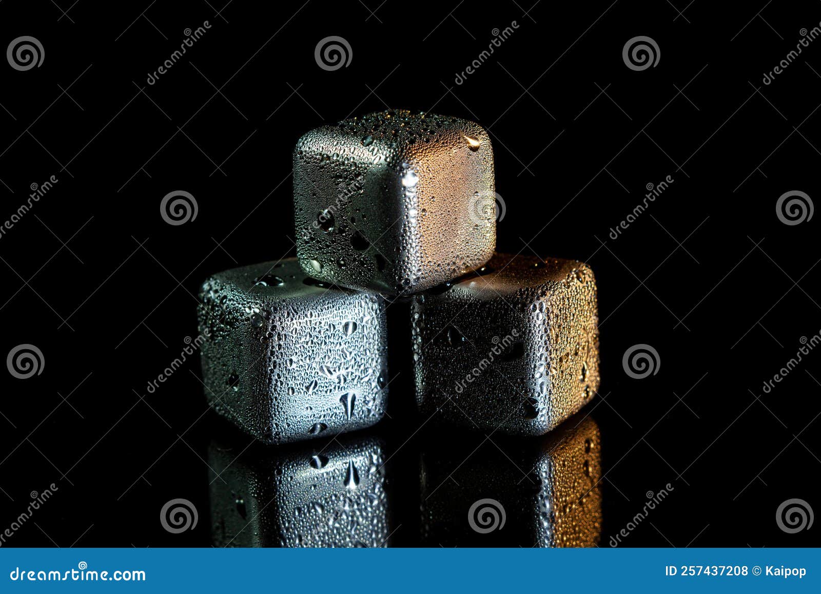 Stainless Steel Cubes Simulating Ice for Cooling Drinks on a Black ...